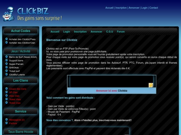 Clickbiz - PTP (pages de promotion) - Online Money World