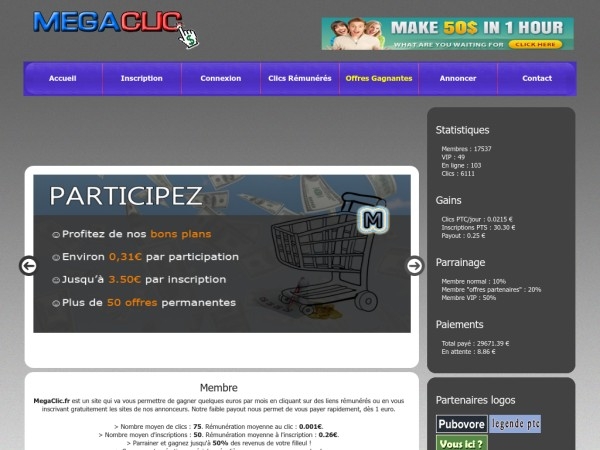 MegaClic - PTC (clics rémunérés) - Online Money World