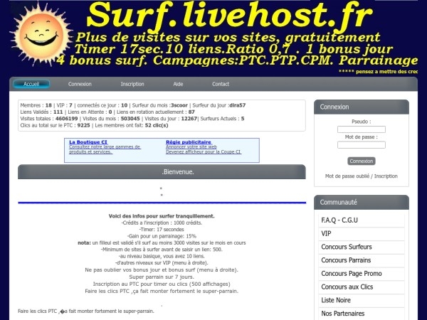 surf.livehost.fr - Autosurfs français - Online Money World